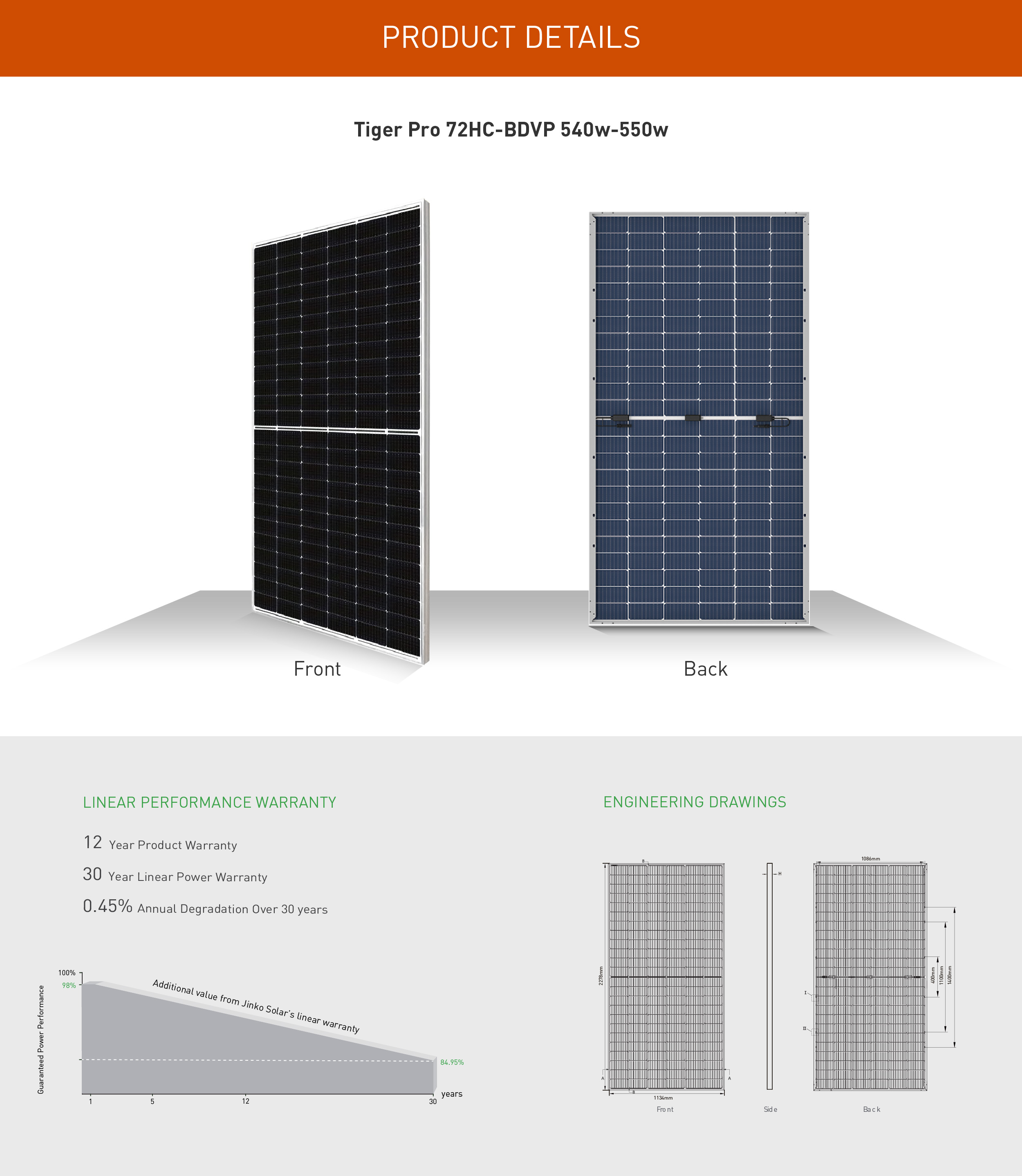 Jinko Solar Tiger Solar Panels 550W 555W 545W 540W Bifacial PV Solar Panels - Buy Jinko solar ...